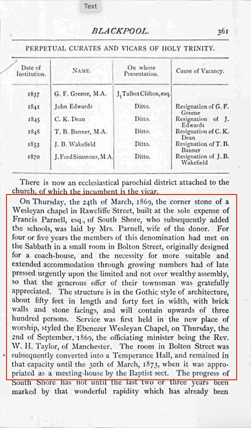 Blackpool Methodists - 1876 History of the Fylde by John Porter - View ...